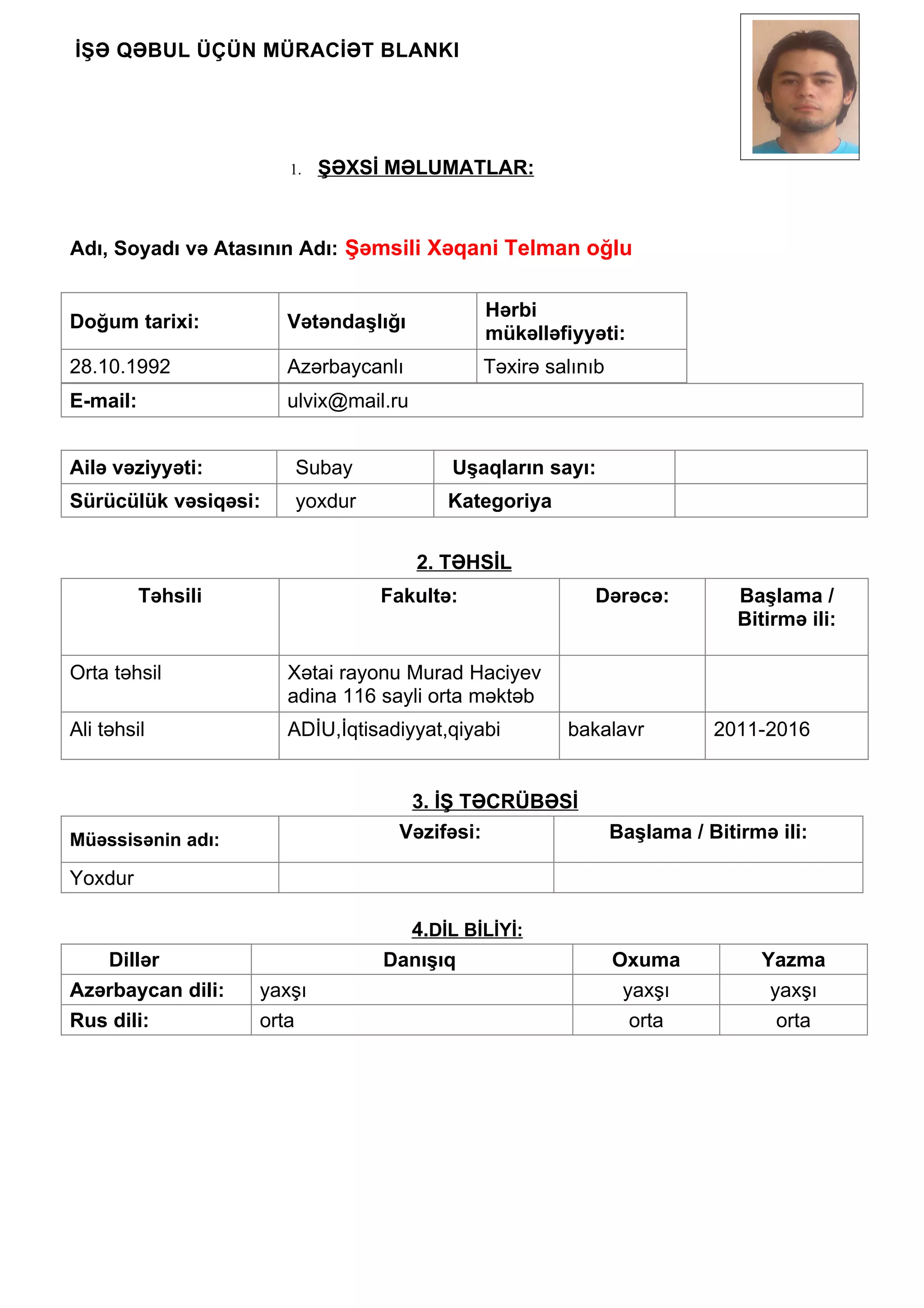Cv formu | DOC
