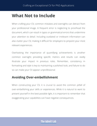 CRAFTING AN EXCEPTIONAL CV FOR PHD APPLICATIONS: : A Step-by-Step Guide ...