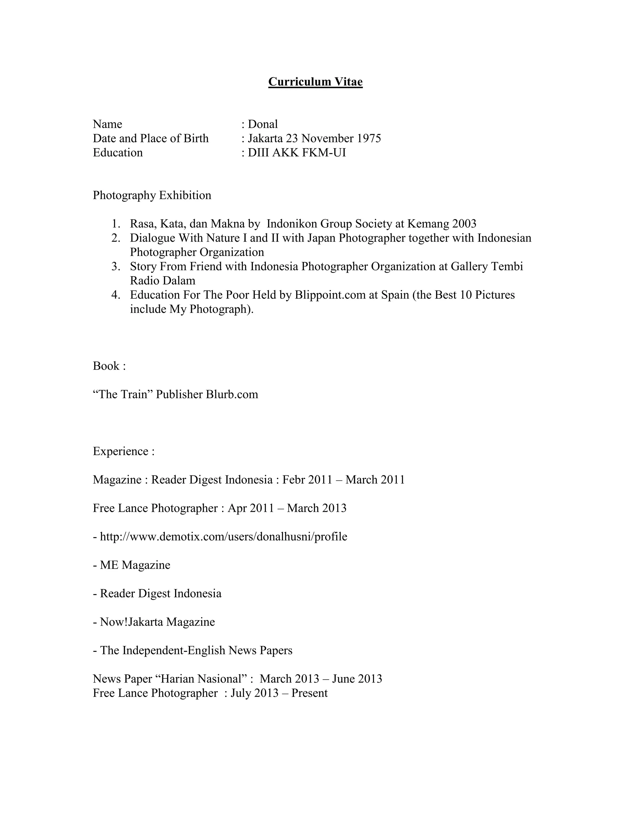 Cv for photographer | PDF