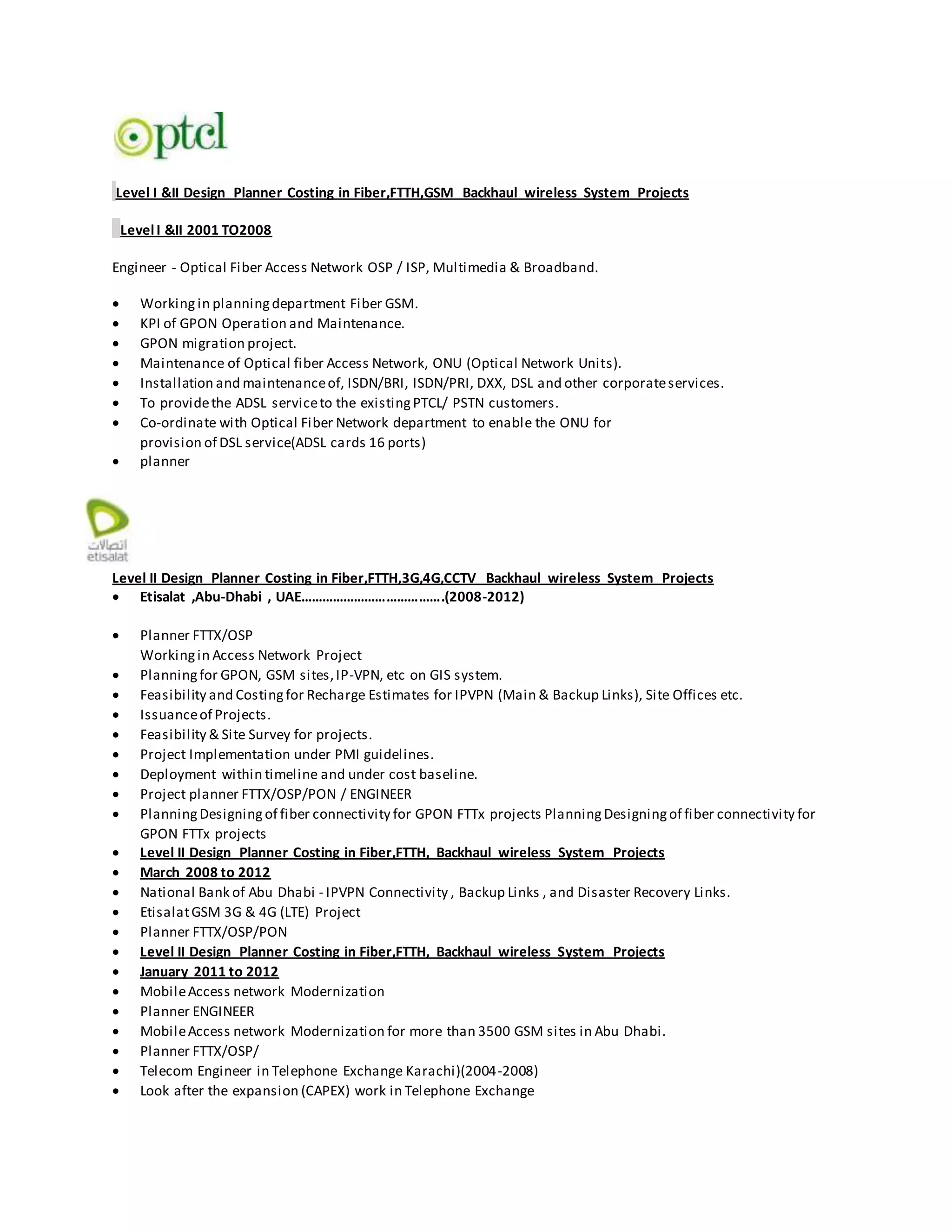Cv for specialist design planner costing in fiber,ftth, backhaul ...