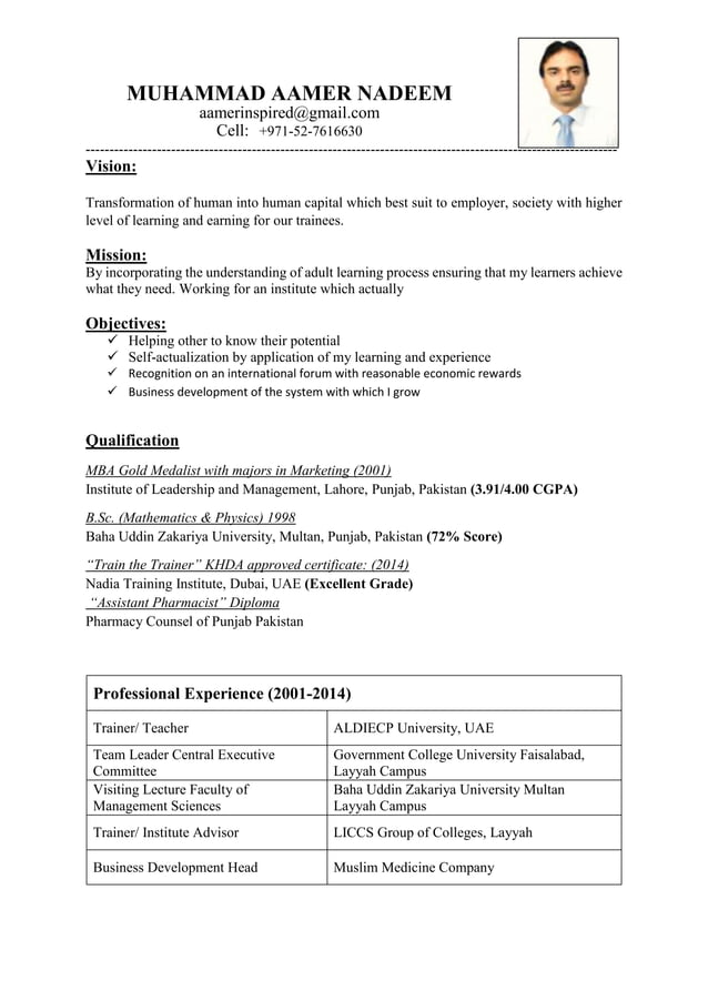 Cv for trainer and teacher | PDF
