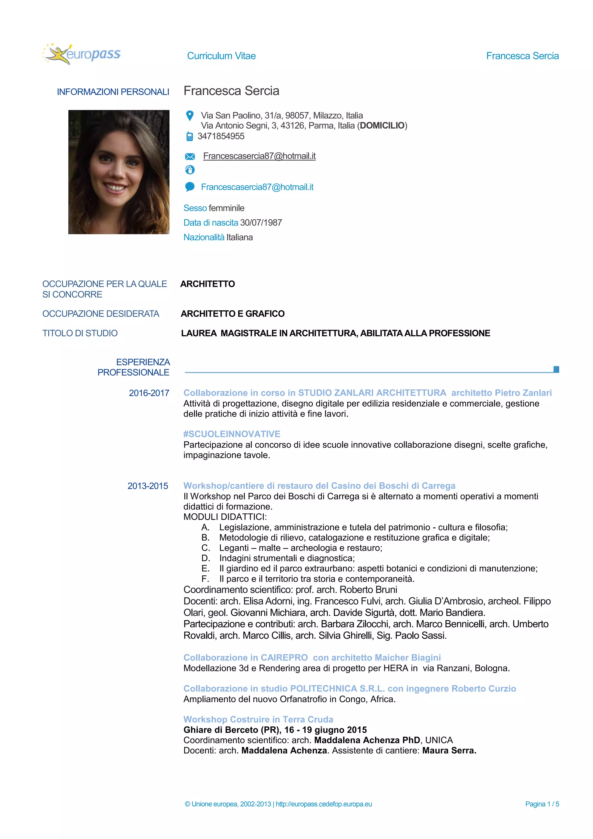 Cv Francesca Sercia | PDF