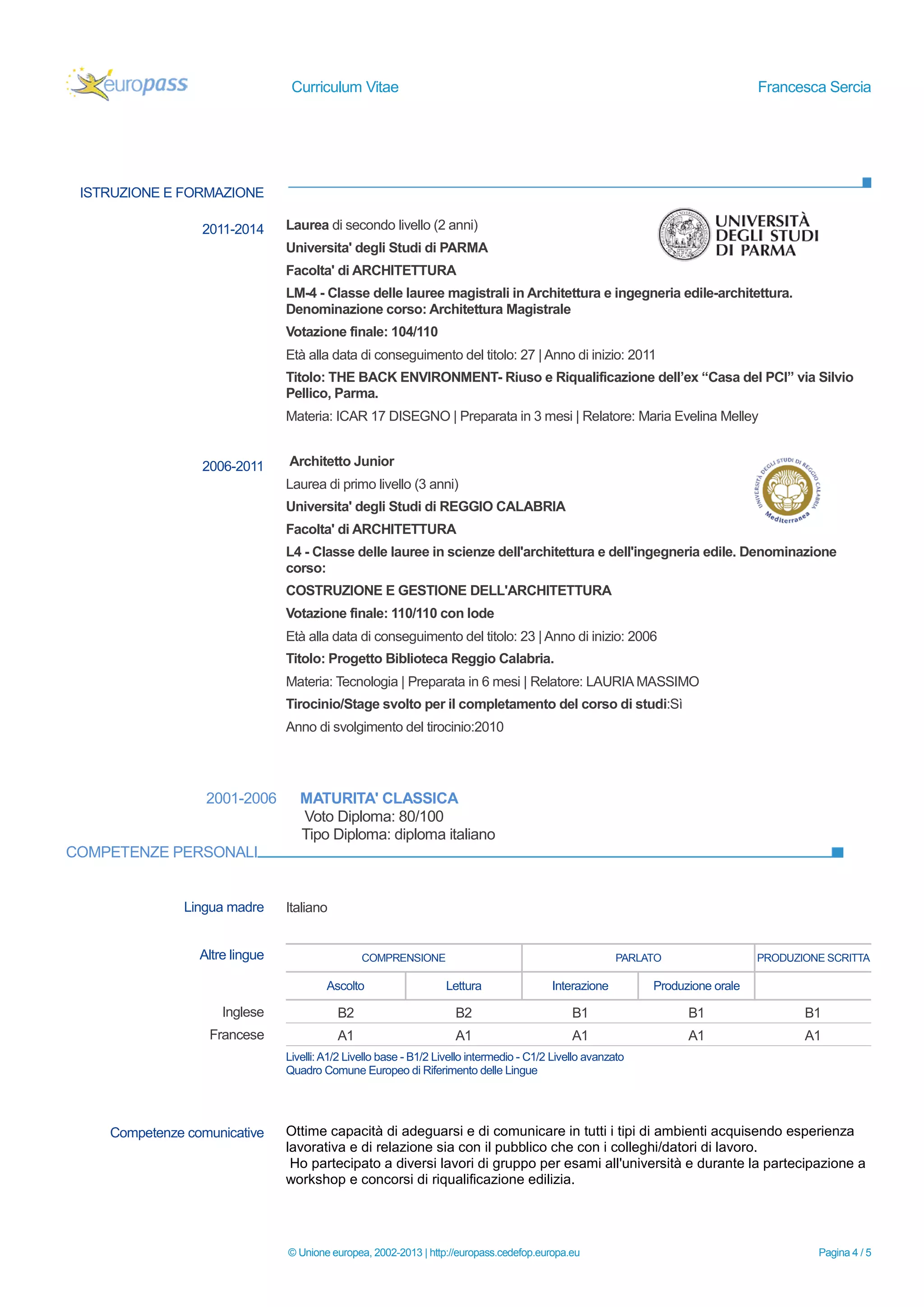 Cv Francesca Sercia | PDF