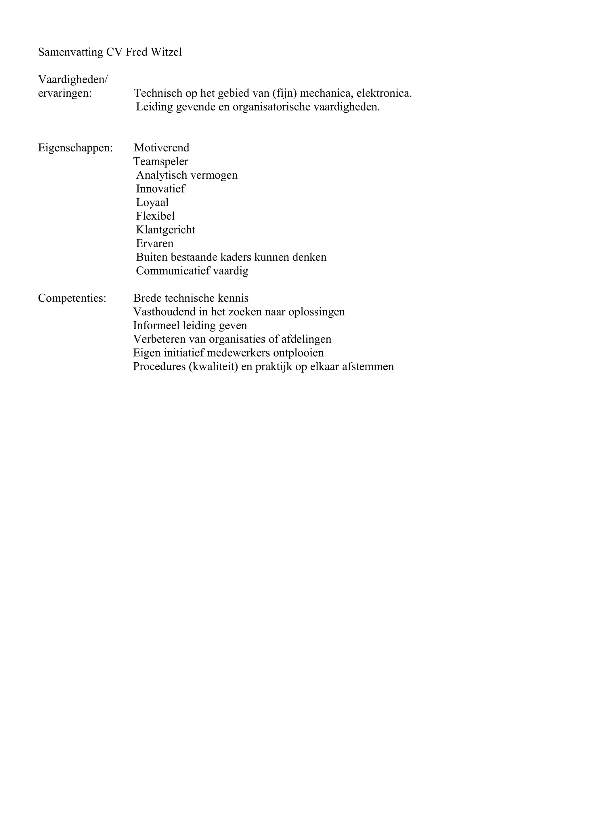 Cv fred witzel 2015.doc met samenvatting | PDF