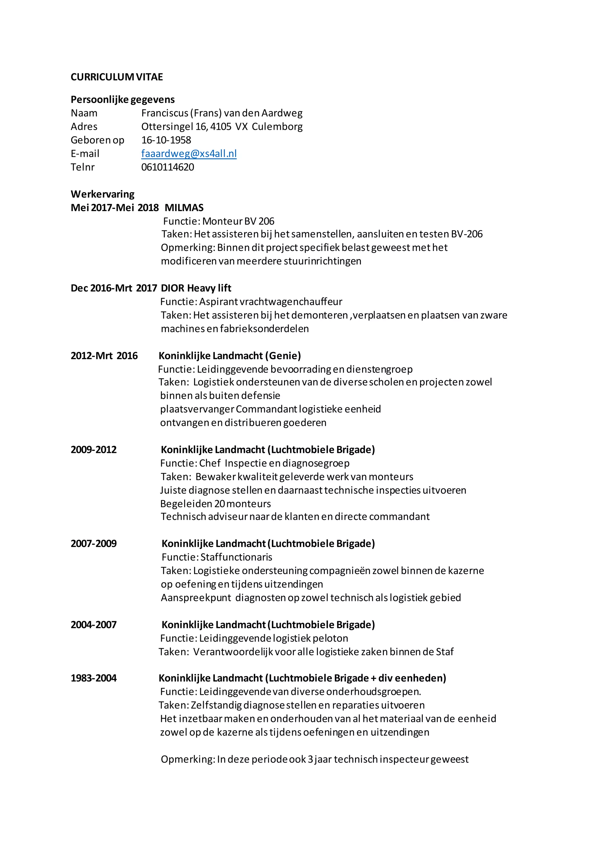 CV Frans van den Aardweg | DOCX