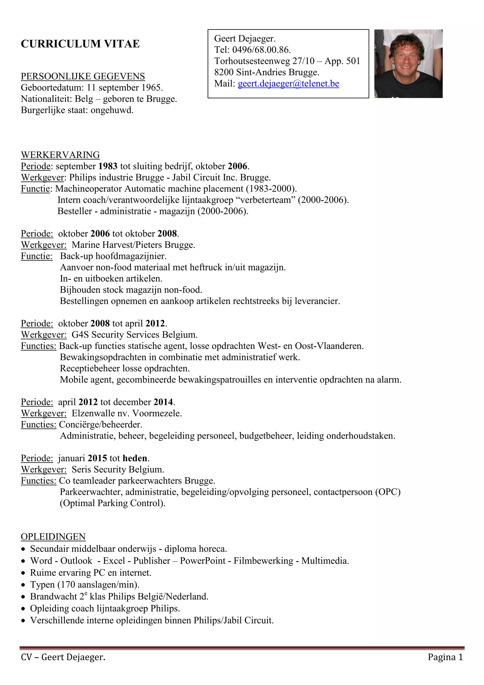 CV geert dejaeger pdf. | PDF