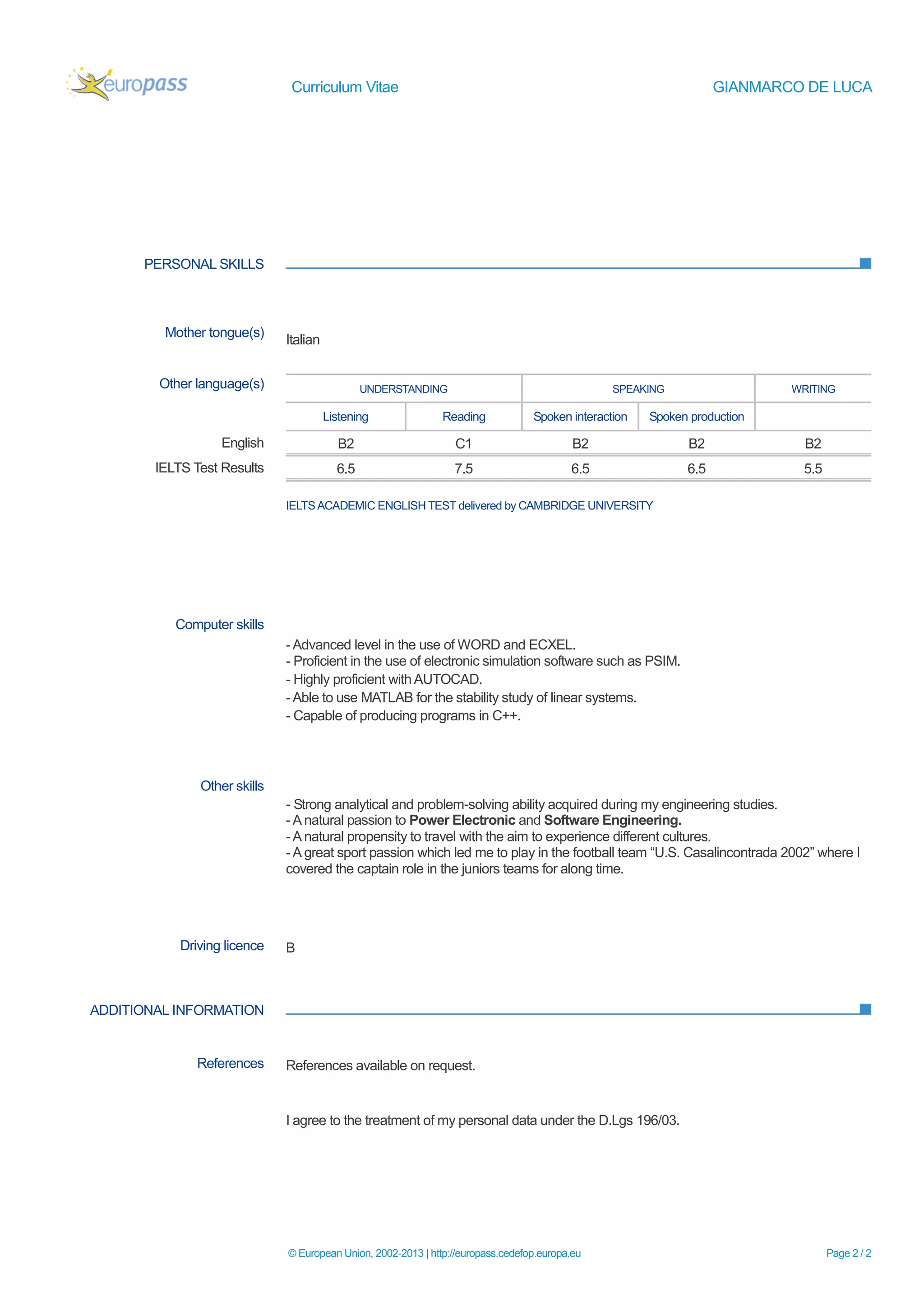 Cv gianmarco de luca | PDF