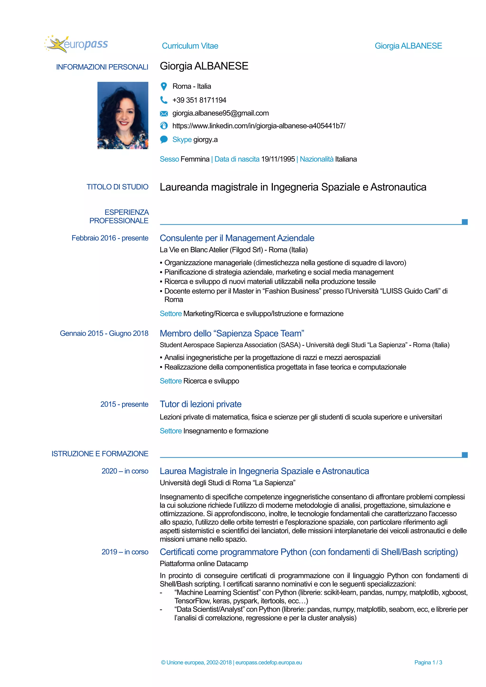 Cv Giorgia Albanese Italiano | PDF