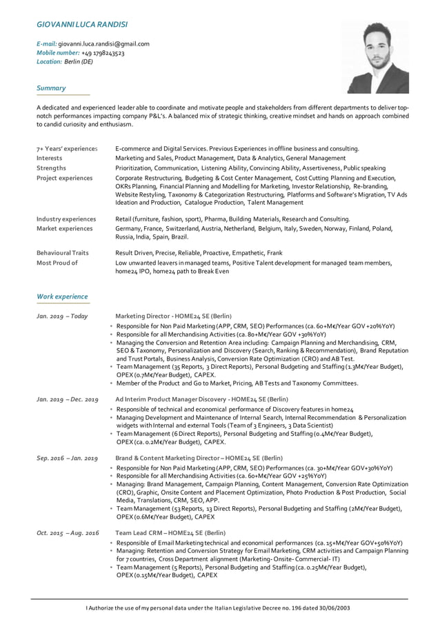 Cv Giovanni Luca Randisi 2020 - Curriculum Vitae - Resume' | PDF