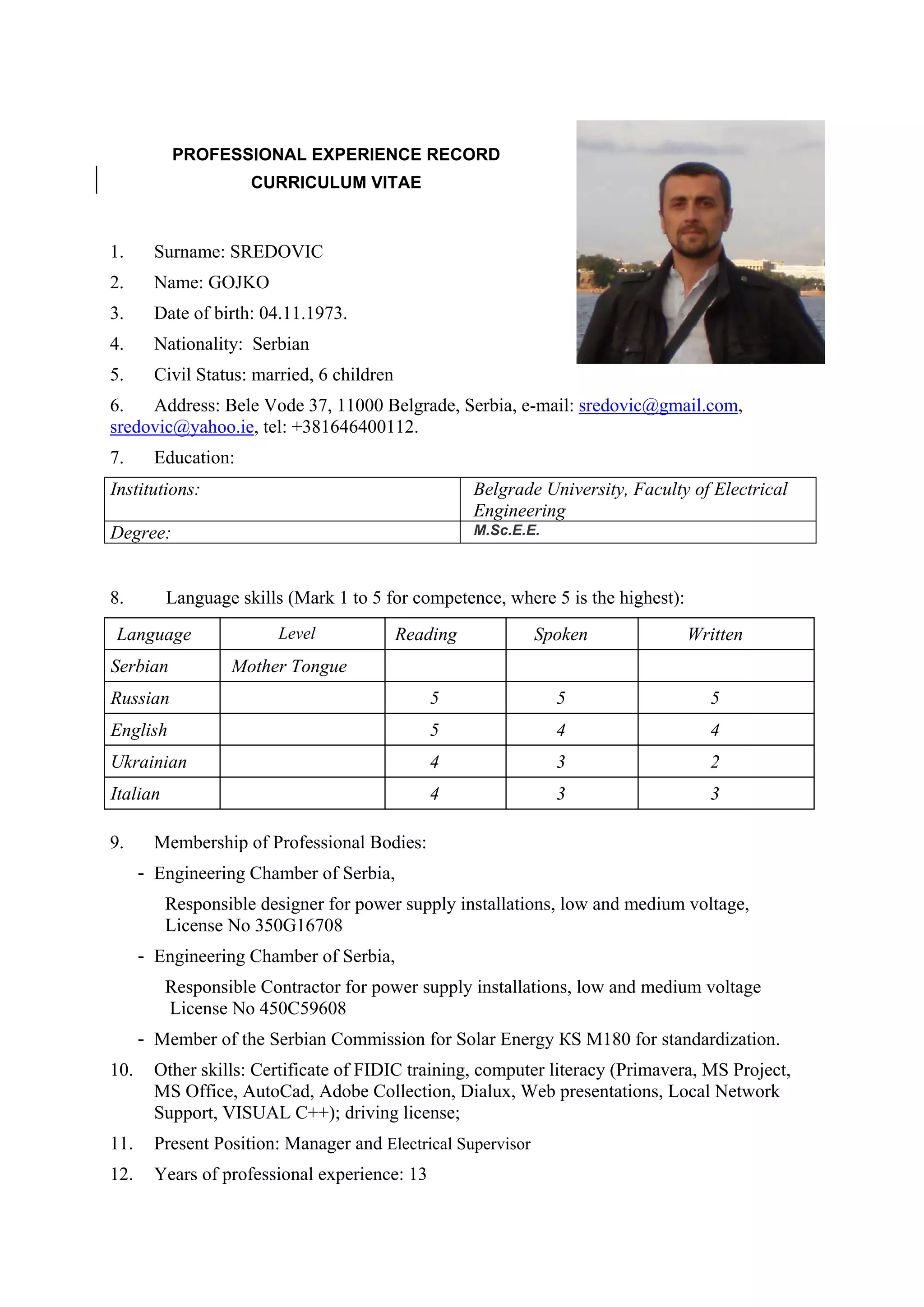 Cv gojko sredovic eng | PDF