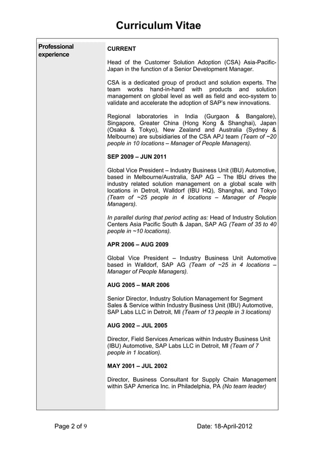 CV Guenter Lasser 2012 | PDF | Large Business | Business