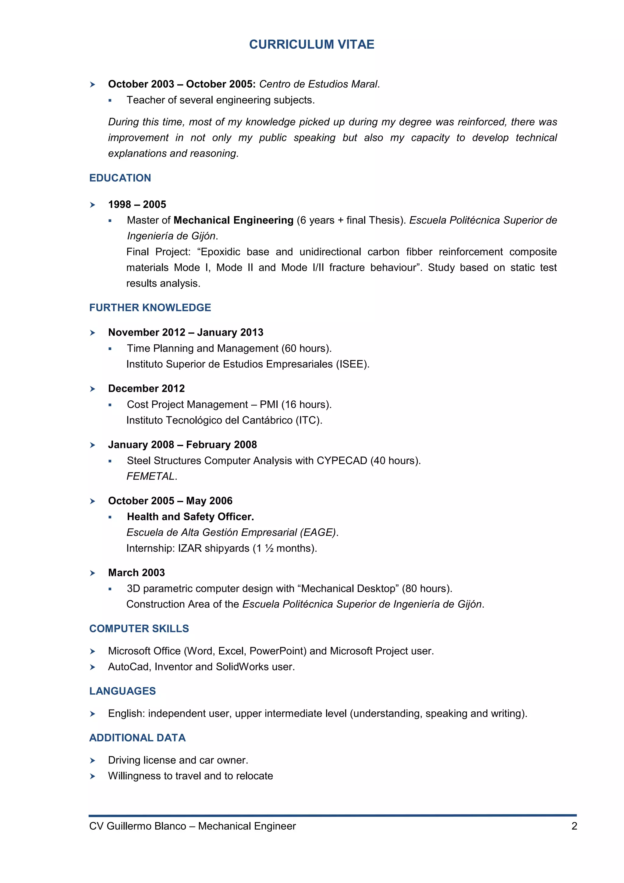 Cv Guillermo Blanco (English) | PDF