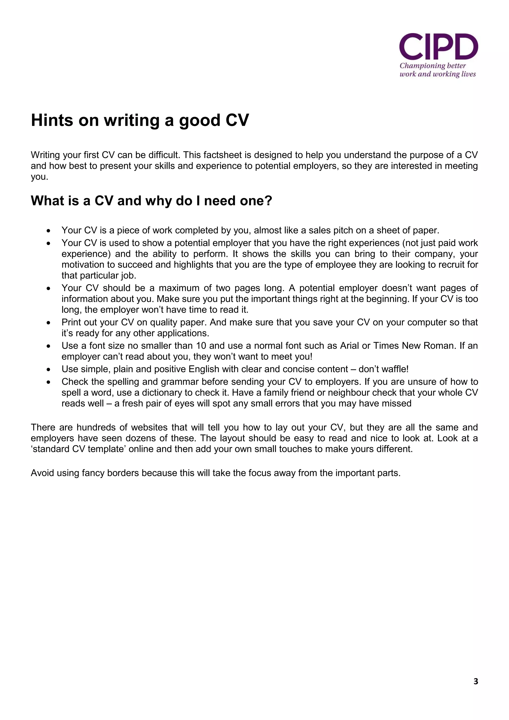 CV handout 2015 - CIPD Guernsey | PDF | Free Download
