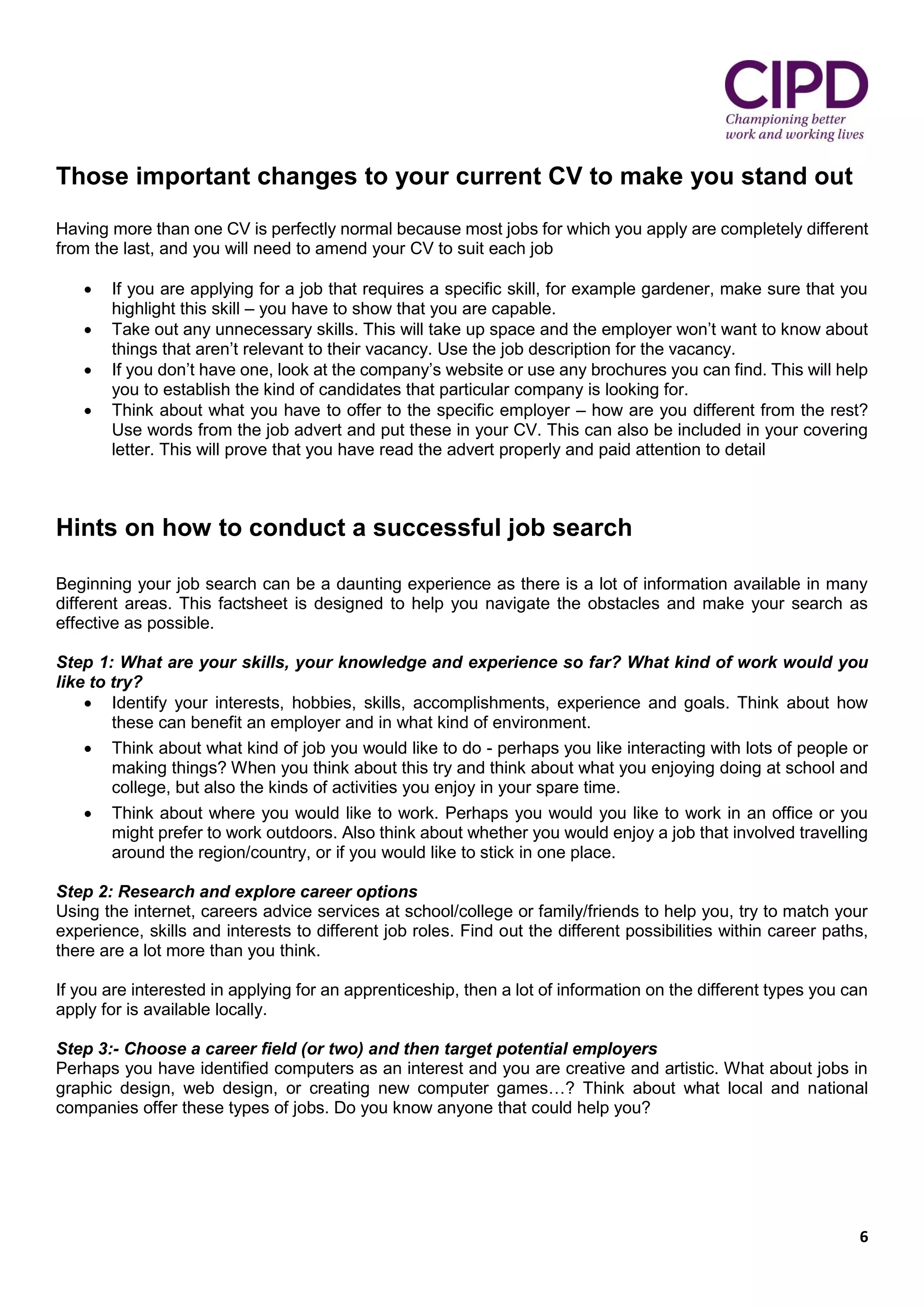 CV handout 2015 - CIPD Guernsey | PDF