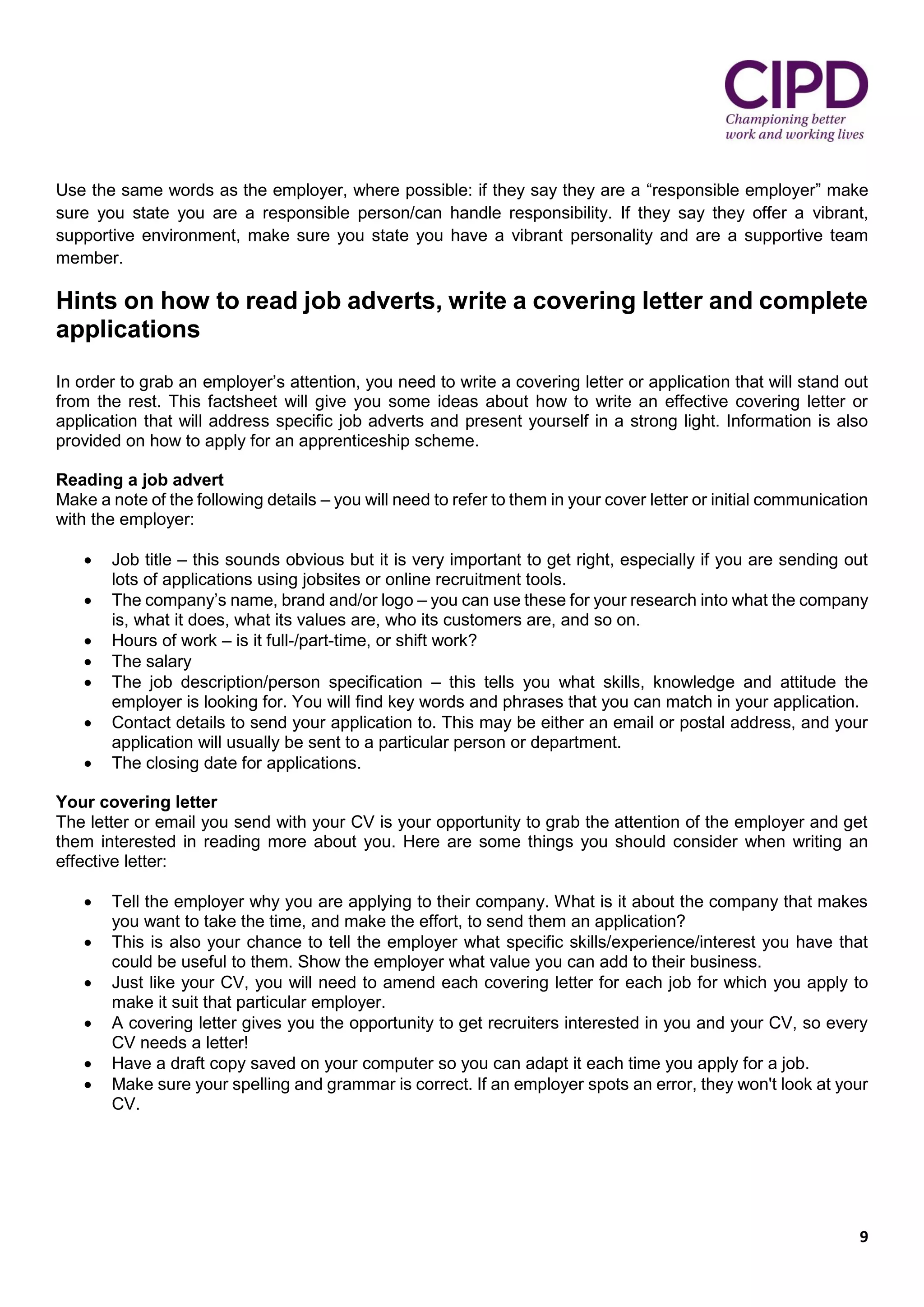 CV handout 2015 - CIPD Guernsey | PDF