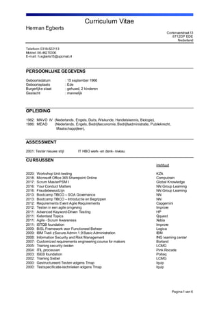Cv herman egberts | DOC | Business | Business and Finance
