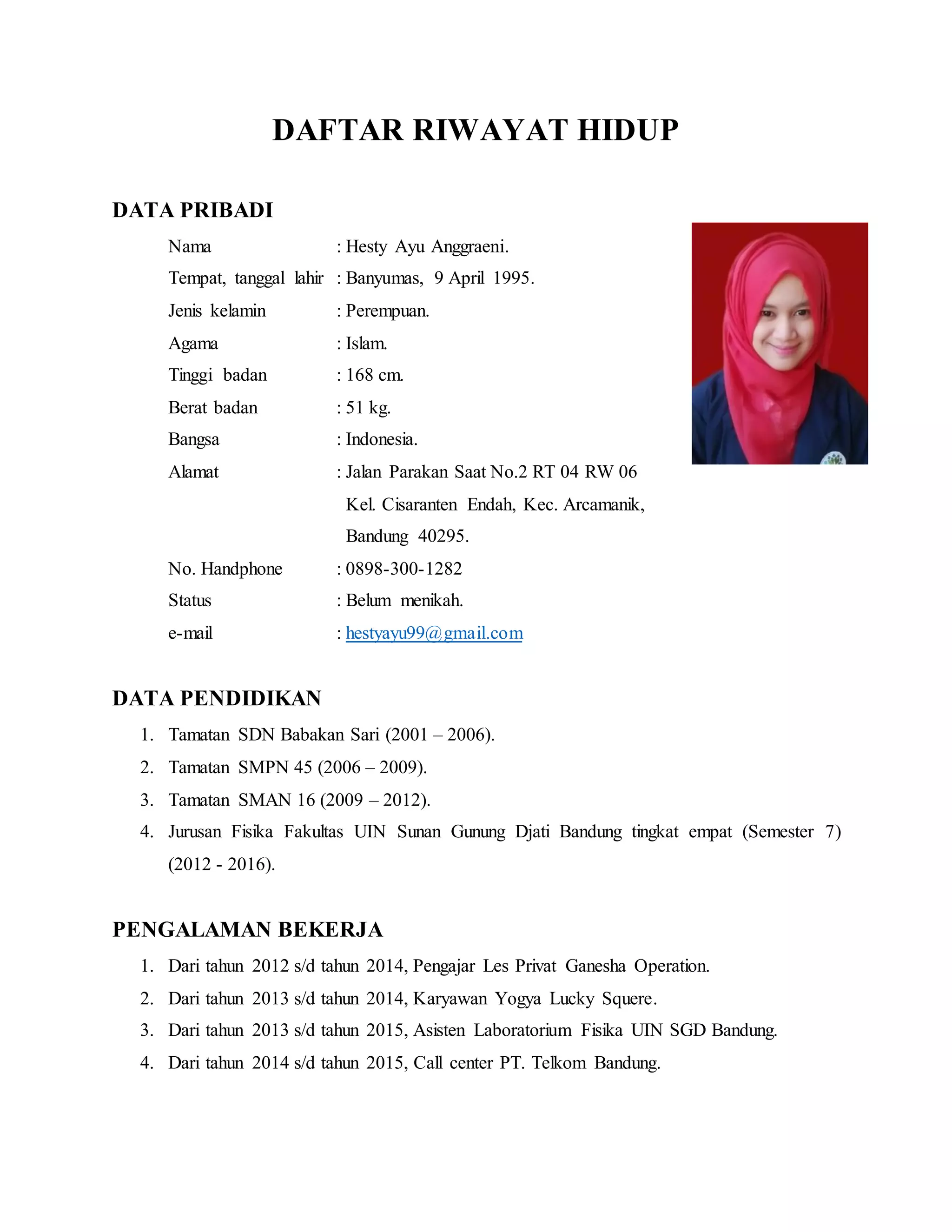 Cv hesty ayu anggraeni | PDF