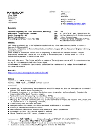Cv ian barlow 2015 updated july esa | PDF