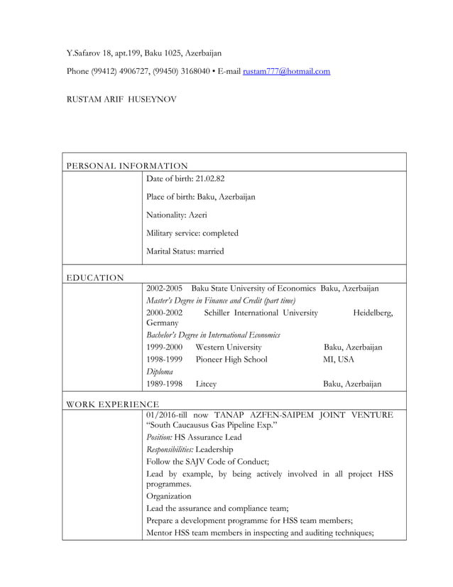 Cv in English | DOC