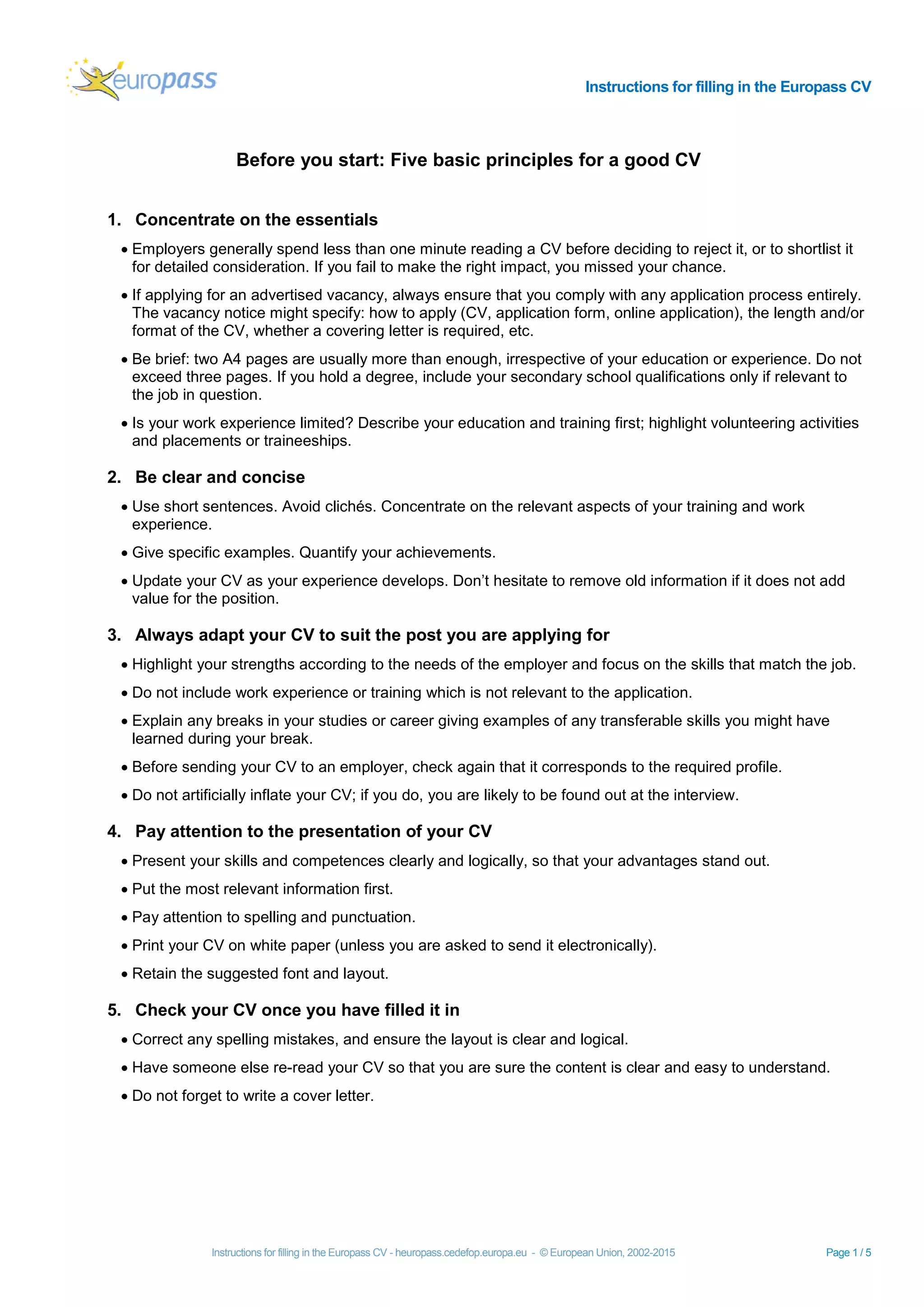 Cv instructions | PDF