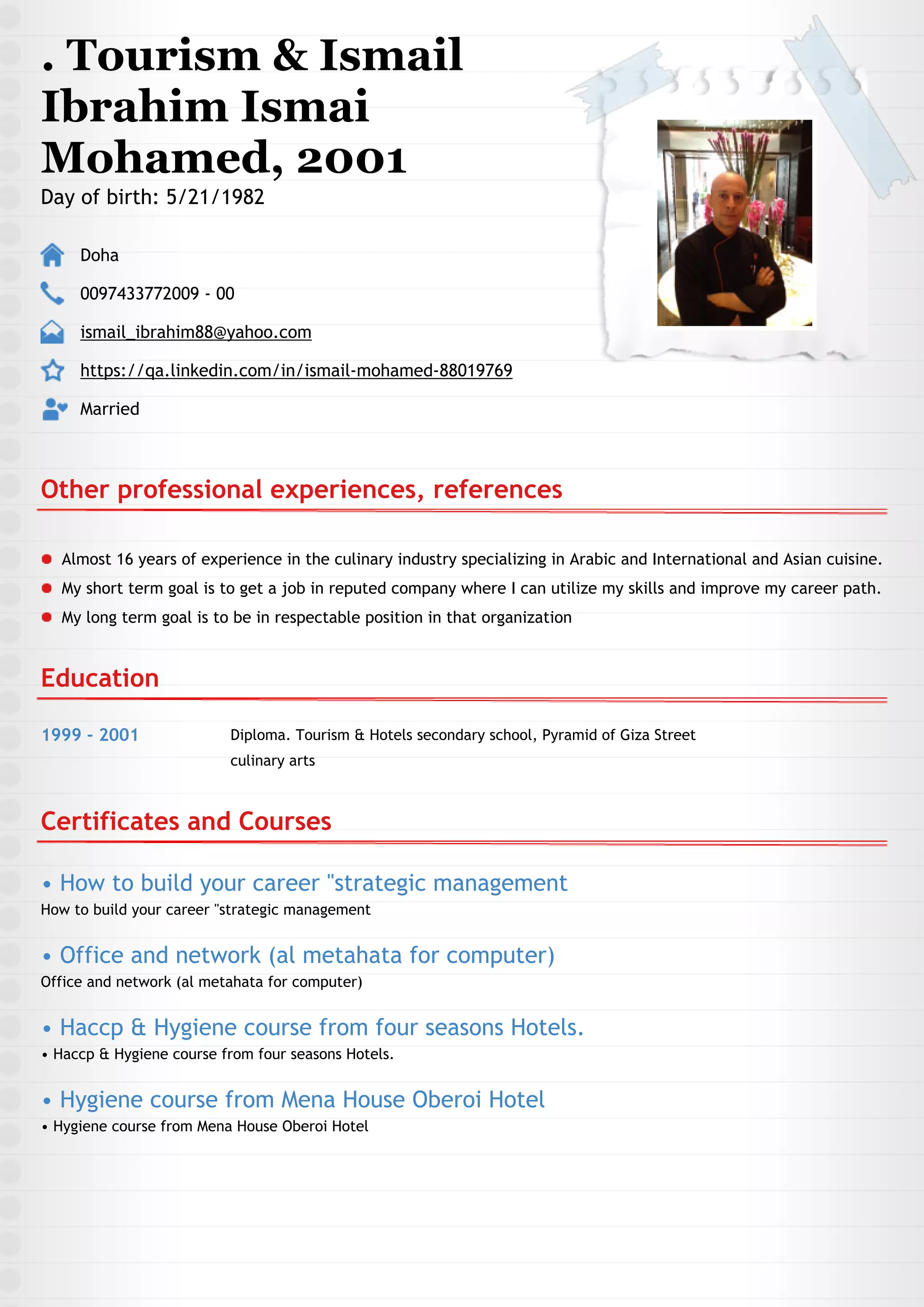 Cv ismail ibrahim-ismai-mohamed | PDF | Cooking | Food & Drink