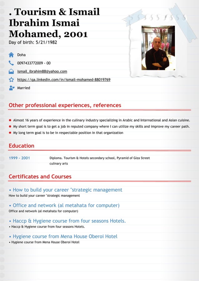 Cv ismail ibrahim-ismai-mohamed | PDF | Cooking | Food & Drink