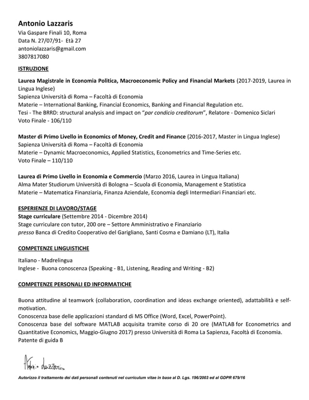 Cv italiano antonio_lazzaris | PDF