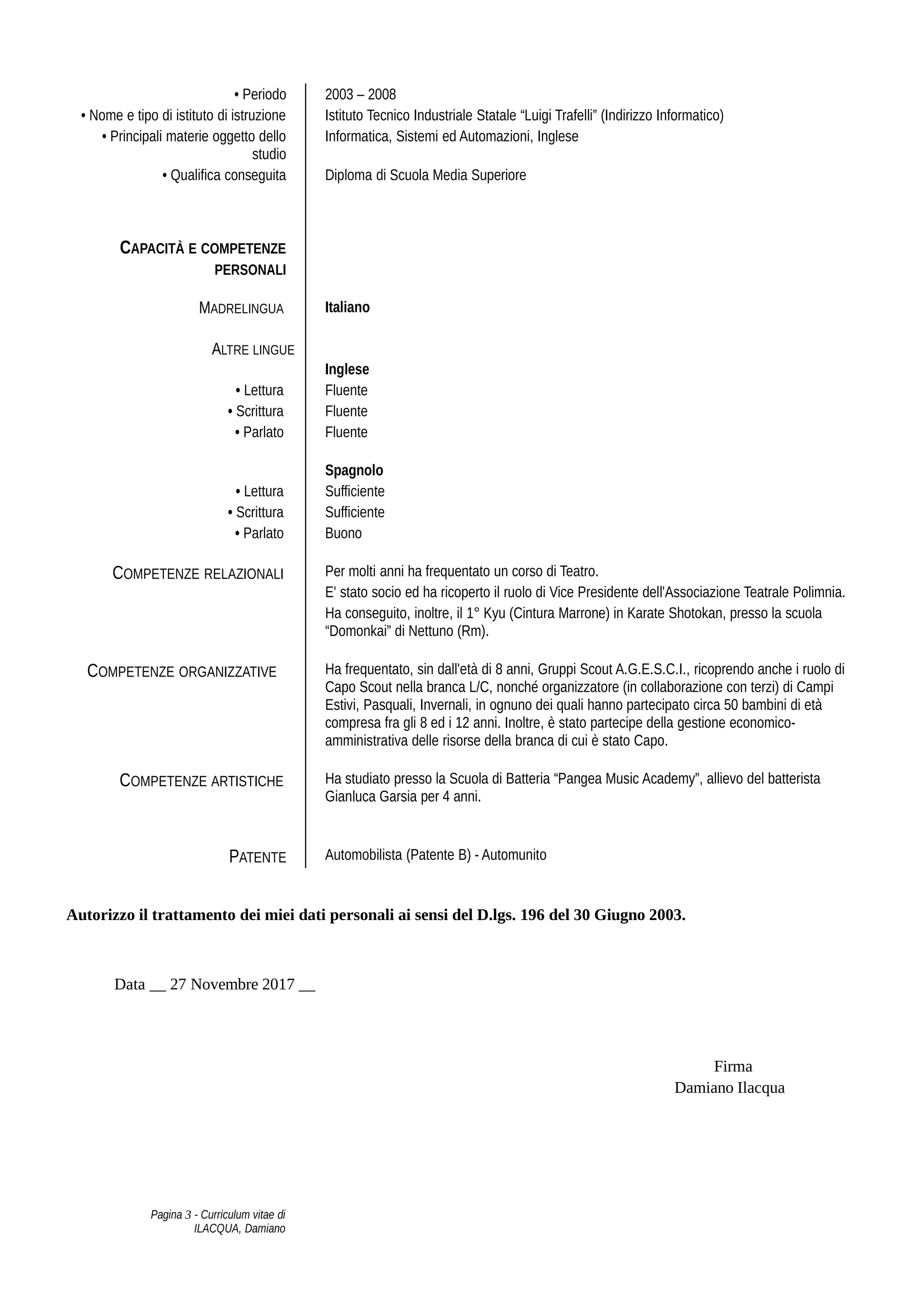 Curriculum Vitae (Italiano) | PDF