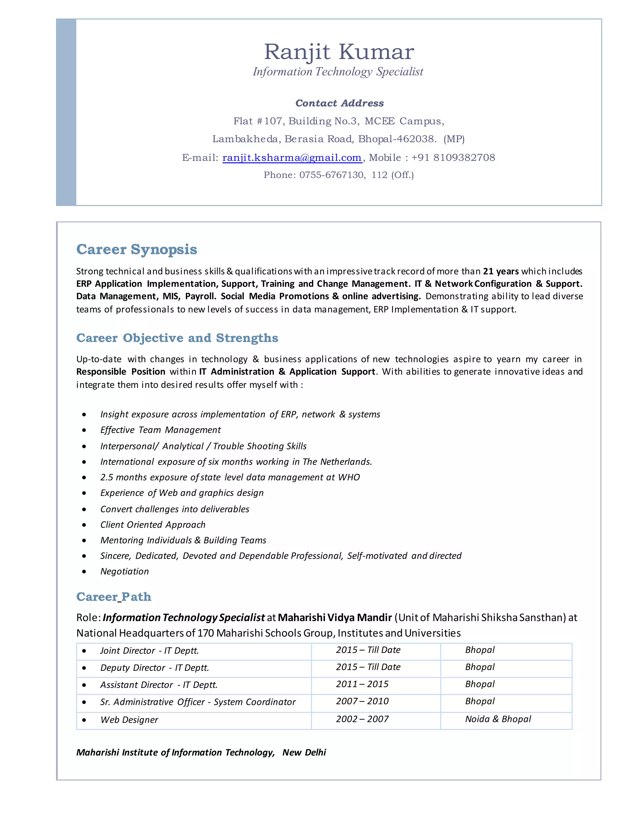 CV Information Technology Specialist Ranjit 2020 | DOCX