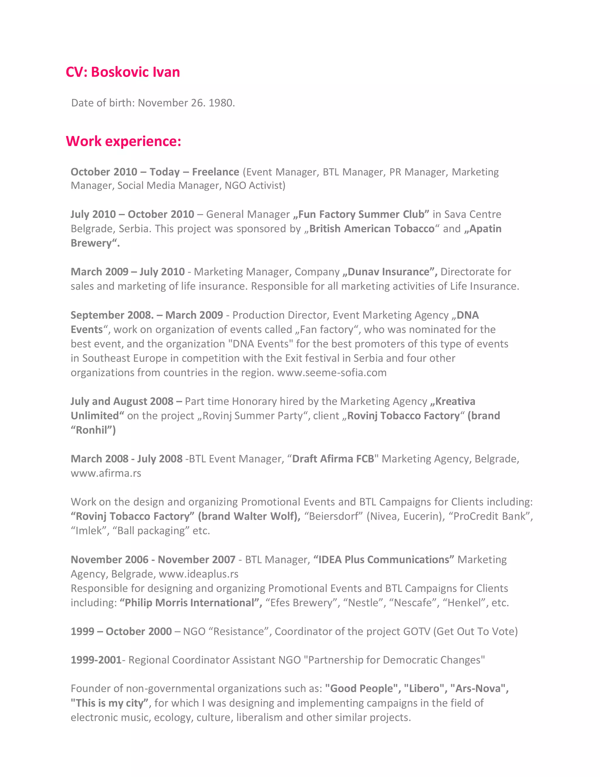CV Ivan Boskovic (Eng) | PDF