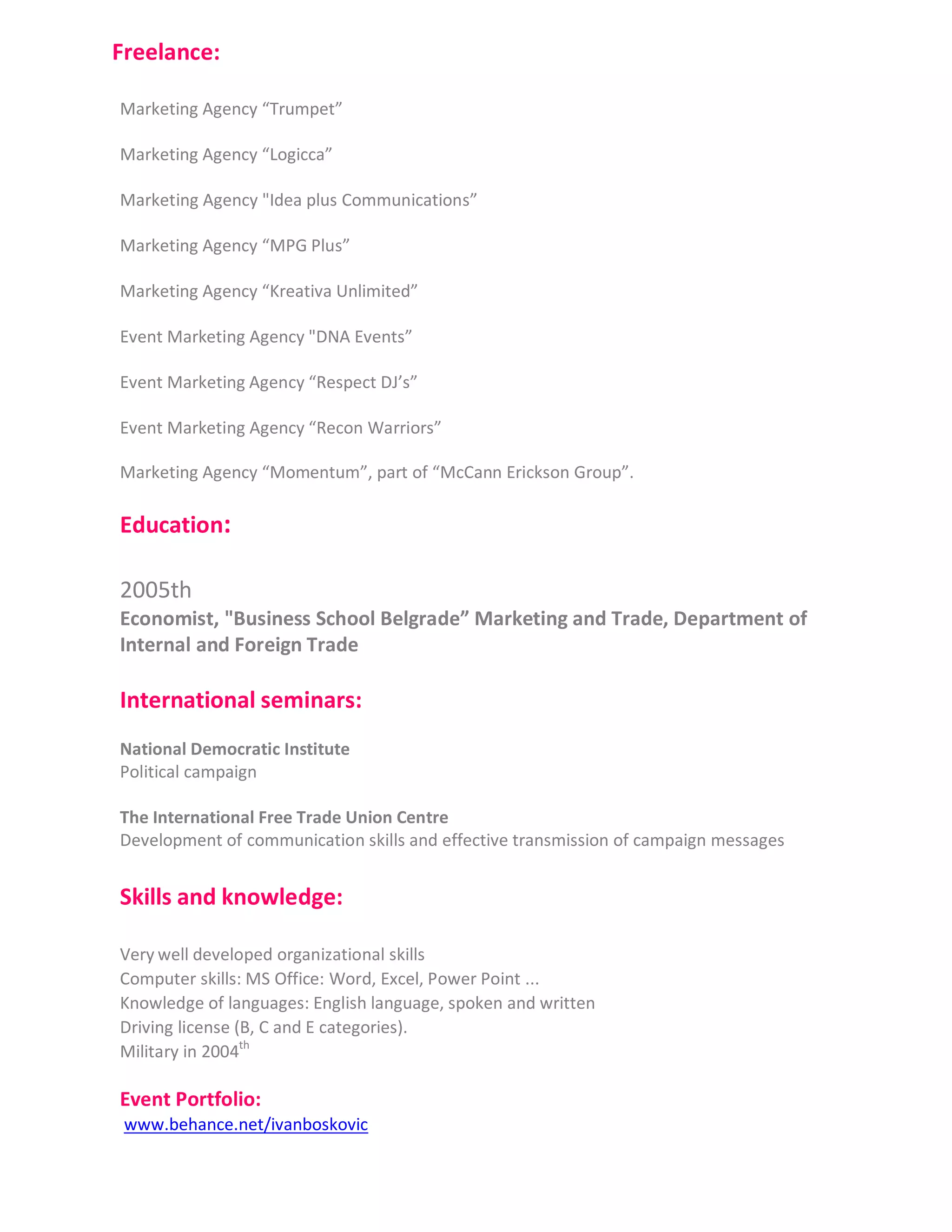 CV Ivan Boskovic (Eng) | PDF