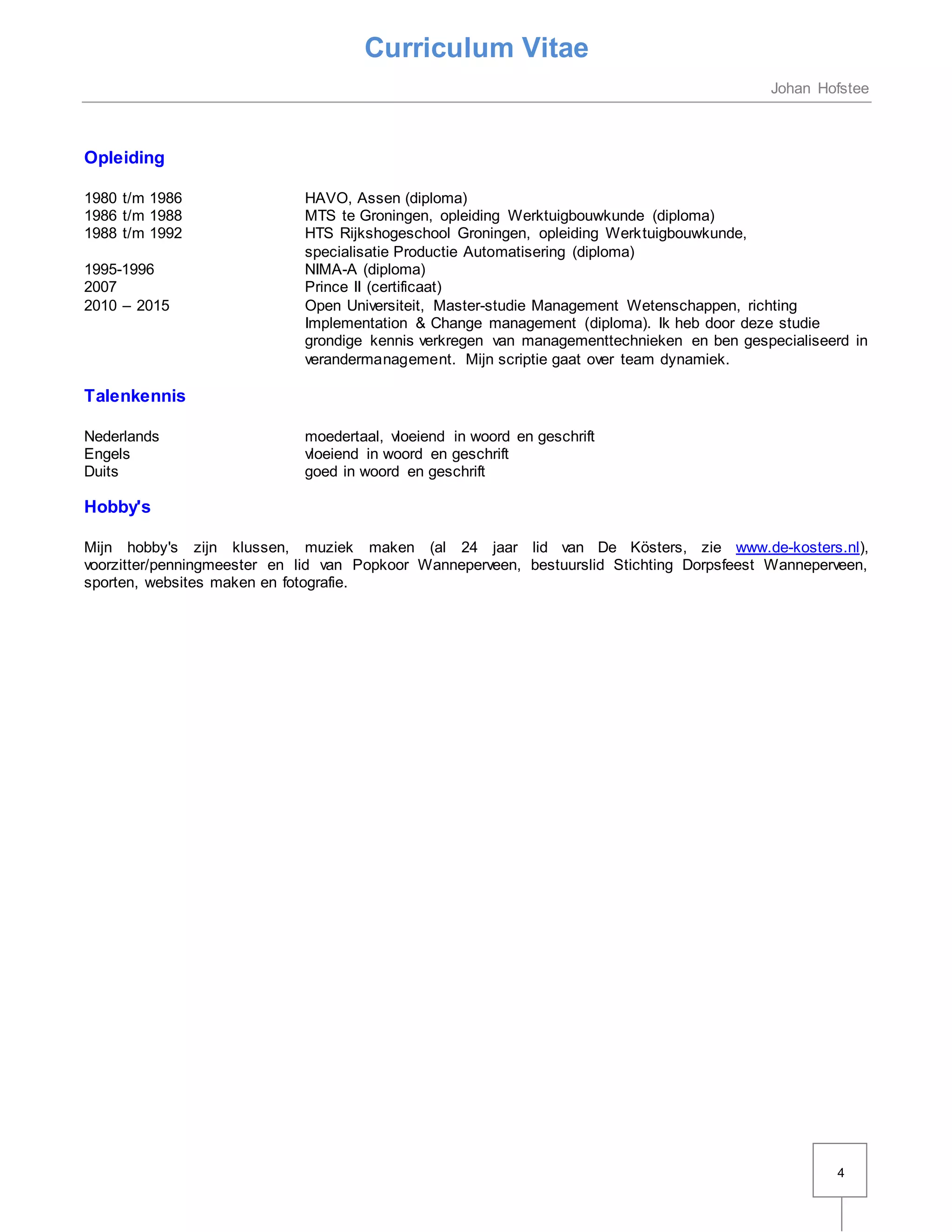 CV Johan Hofstee | PDF