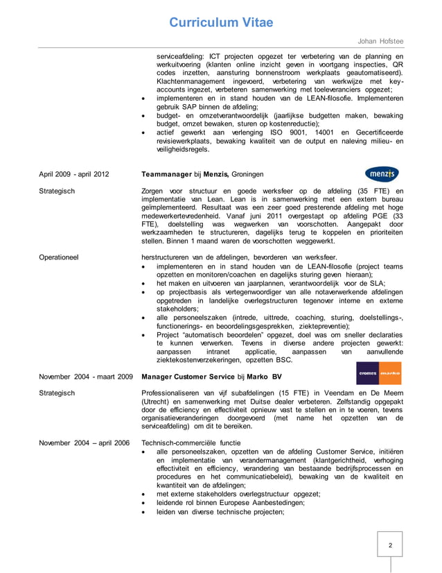 CV Johan Hofstee | PDF