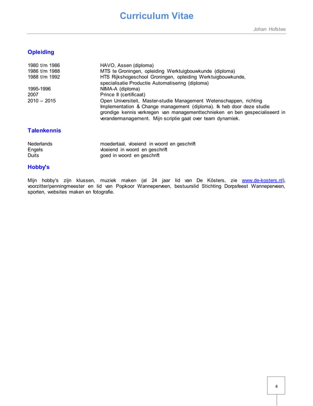CV Johan Hofstee | PDF