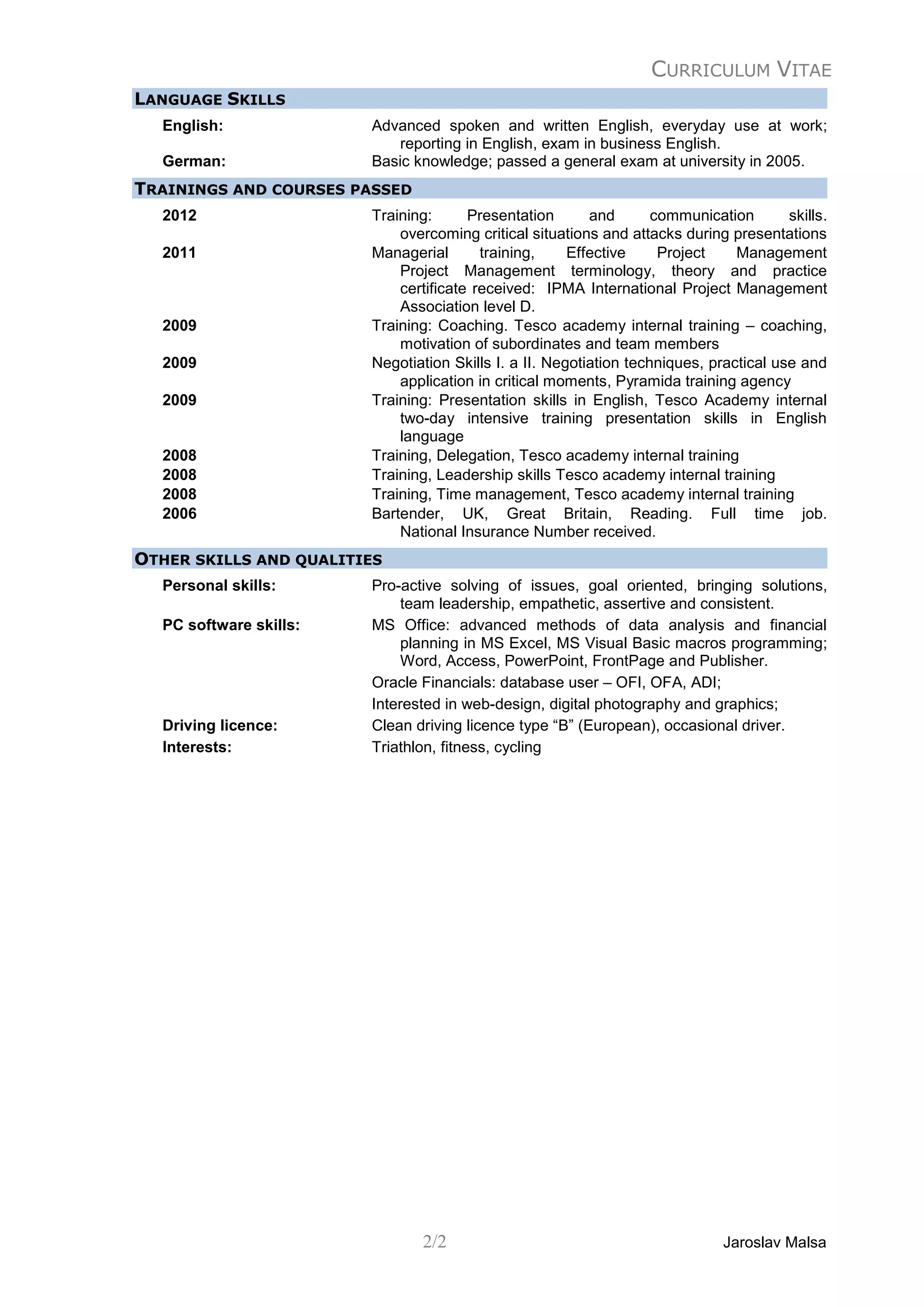 Cv jaroslav malsa_en | PDF