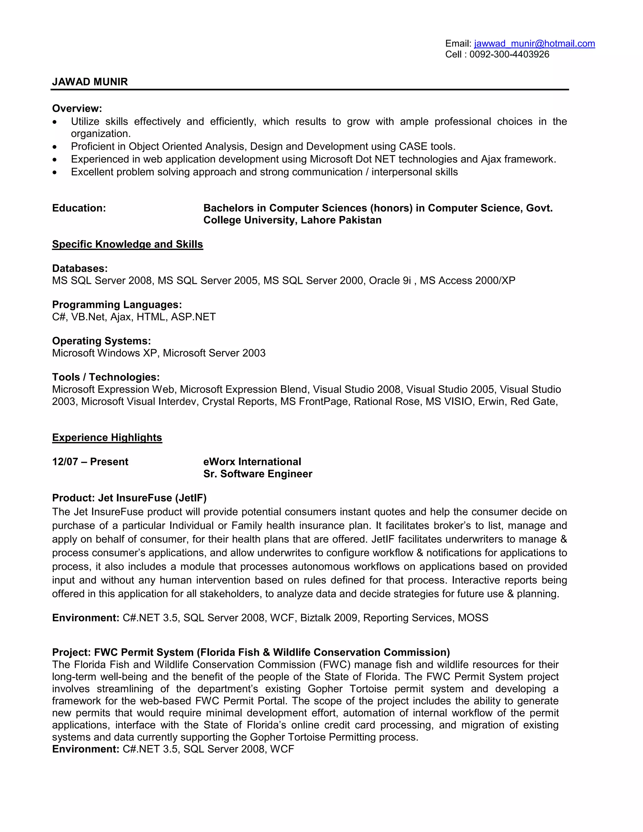 Cv Jawad Munir | PDF