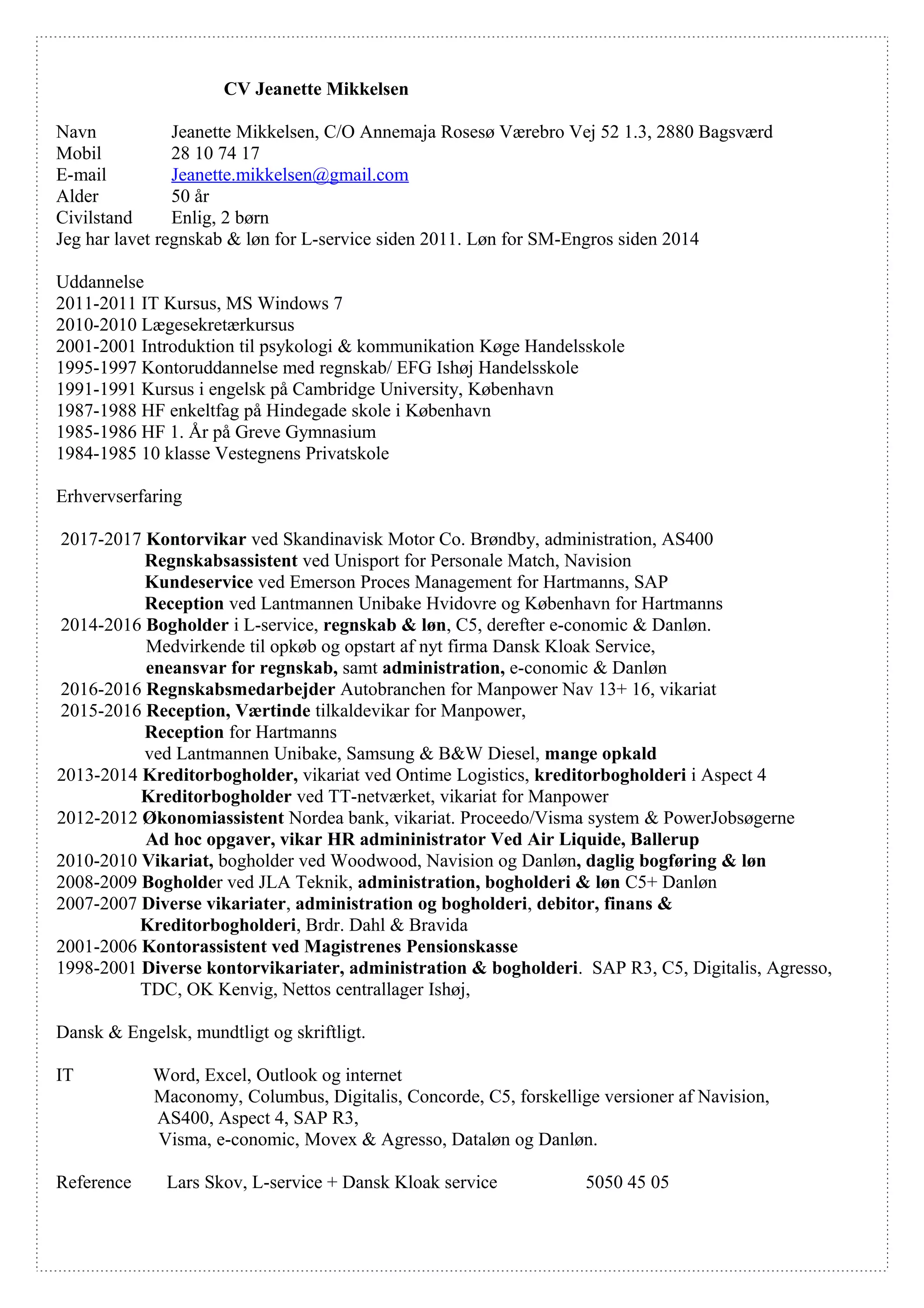 Cv jeanette mikkelsen | DOC