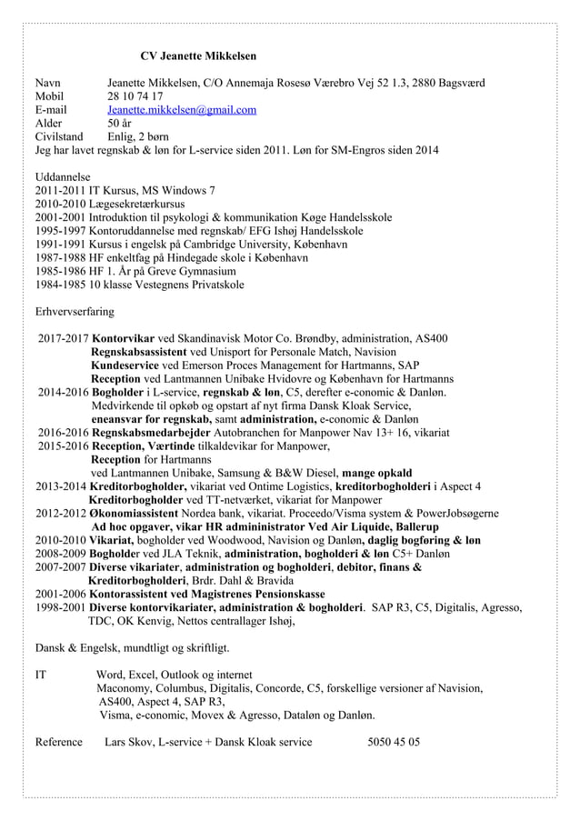 Cv jeanette mikkelsen | DOC