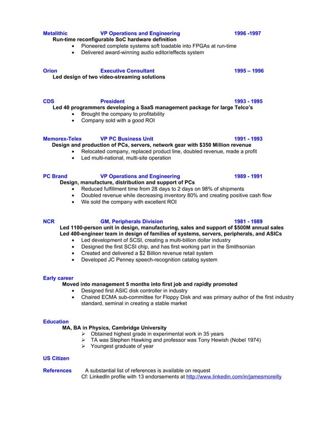 Jim O Reilly Resume | DOC | Computing | Technology & Computing