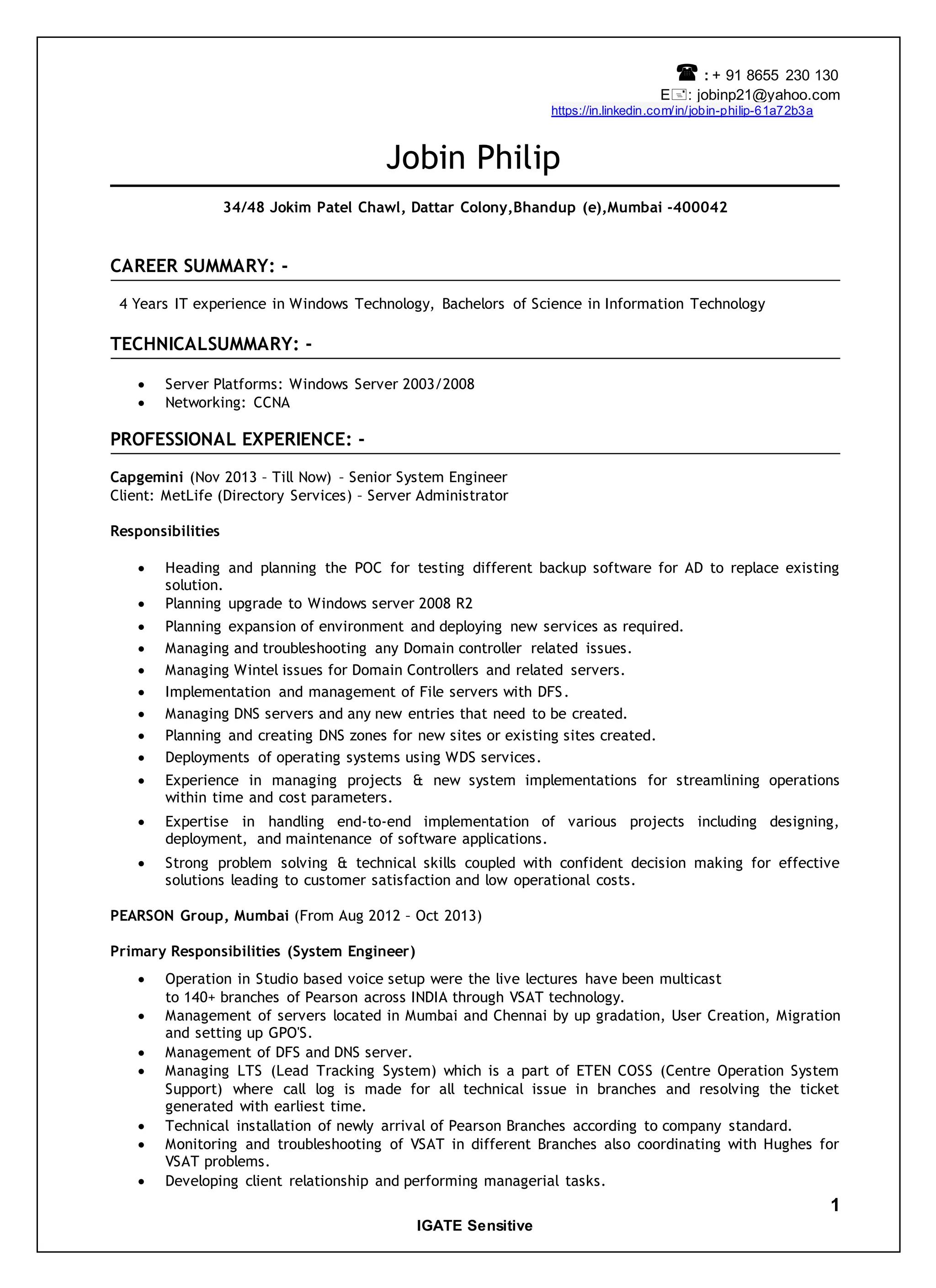 Cv jobin philip | DOCX