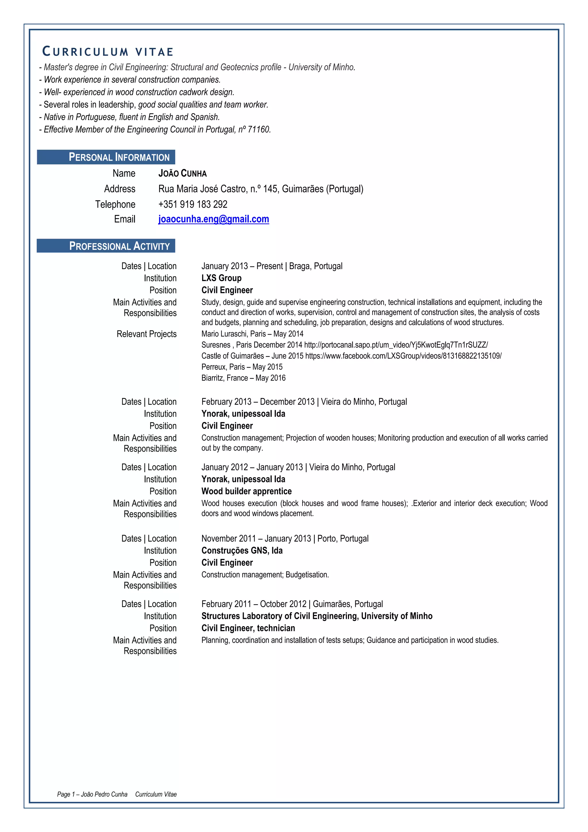 CV João Cunha Eng | PDF