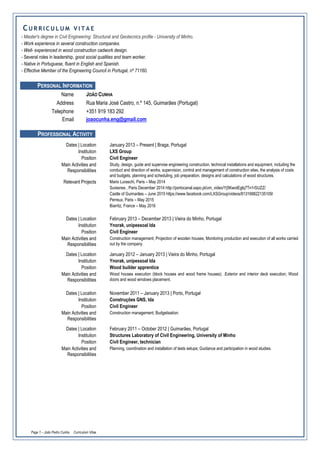 CV João Cunha Eng | PDF | Woodworking | Arts and Crafts