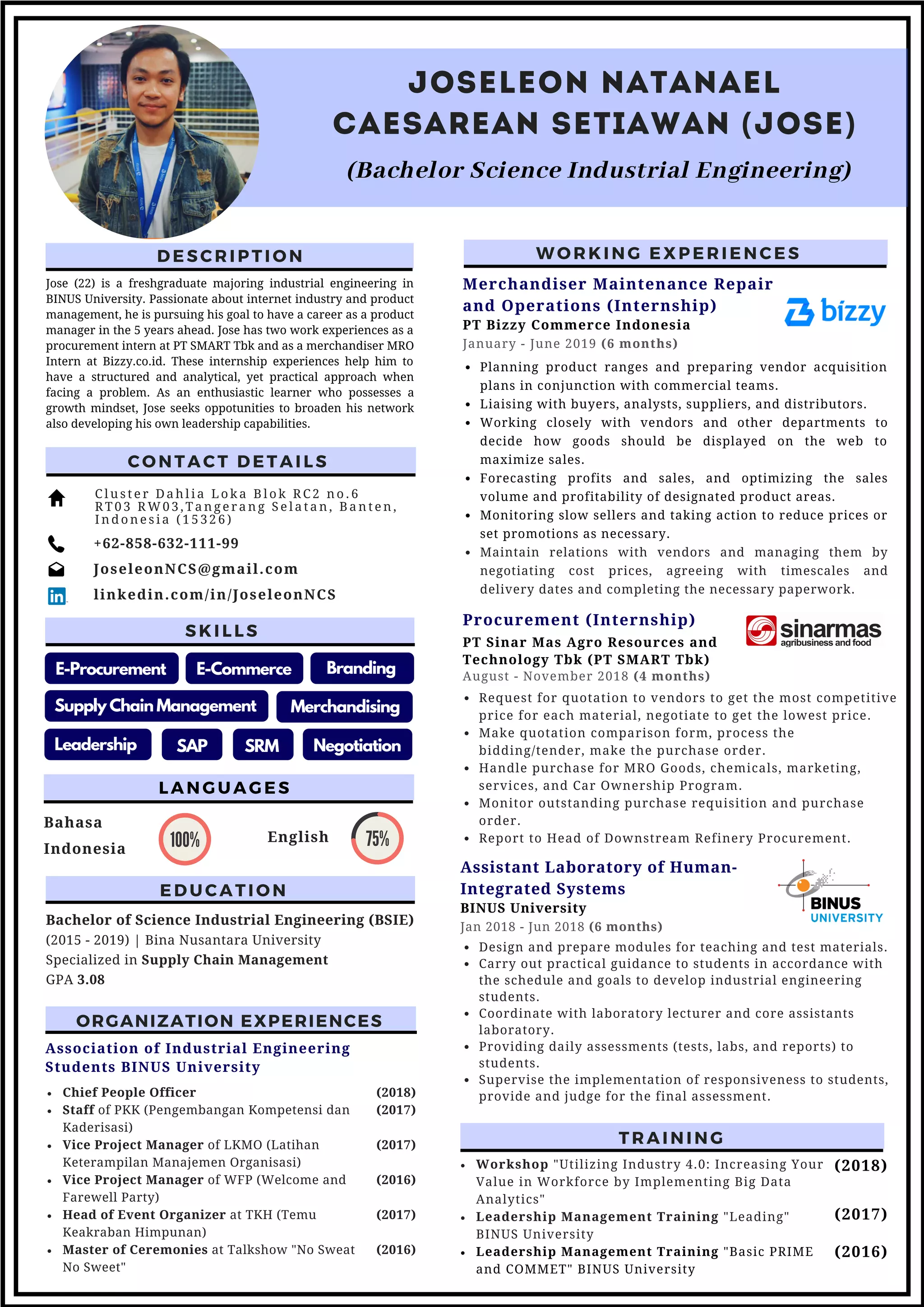 CV Joseleon natanael caesarean setiawan | PDF | Business Administration | Business