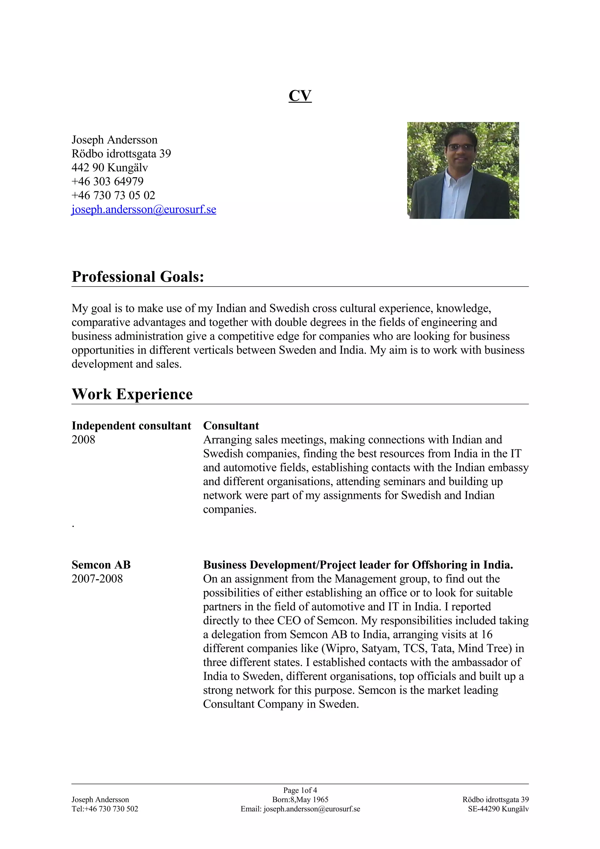 Cv Joseph Andersson English Version | PDF