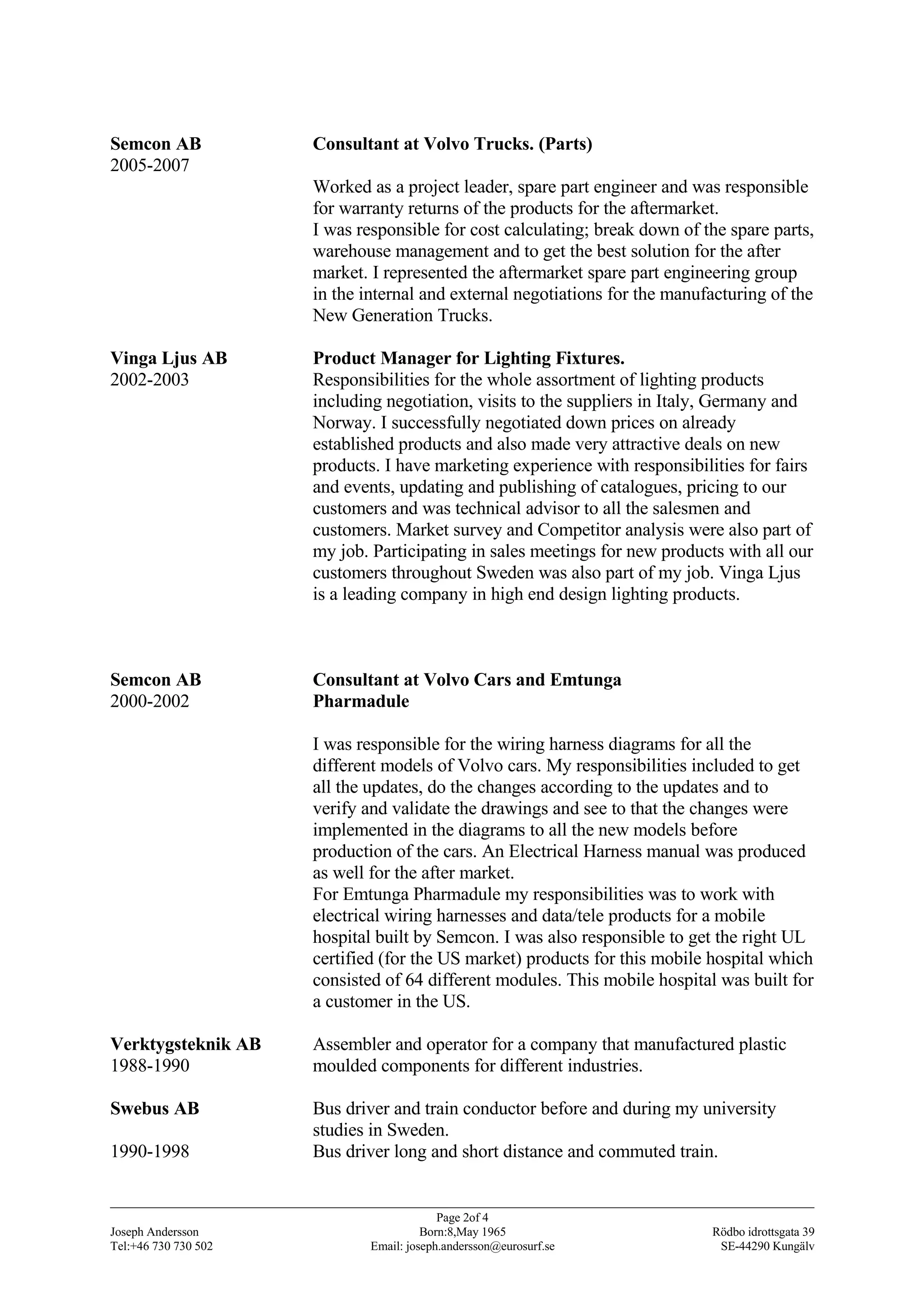 Cv Joseph Andersson English Version | PDF