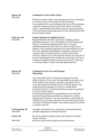 Cv Joseph Andersson English Version | DOC