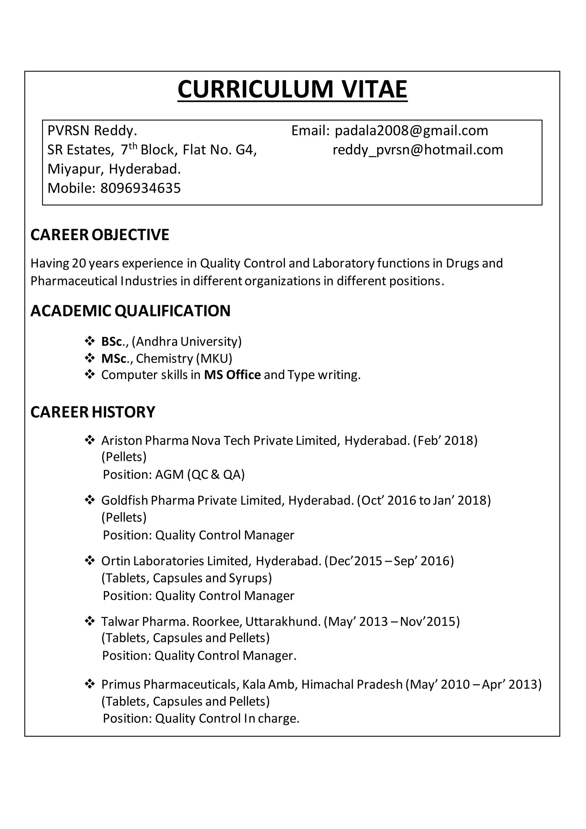 Cv jun' 2018 (20 years exp.) | PDF