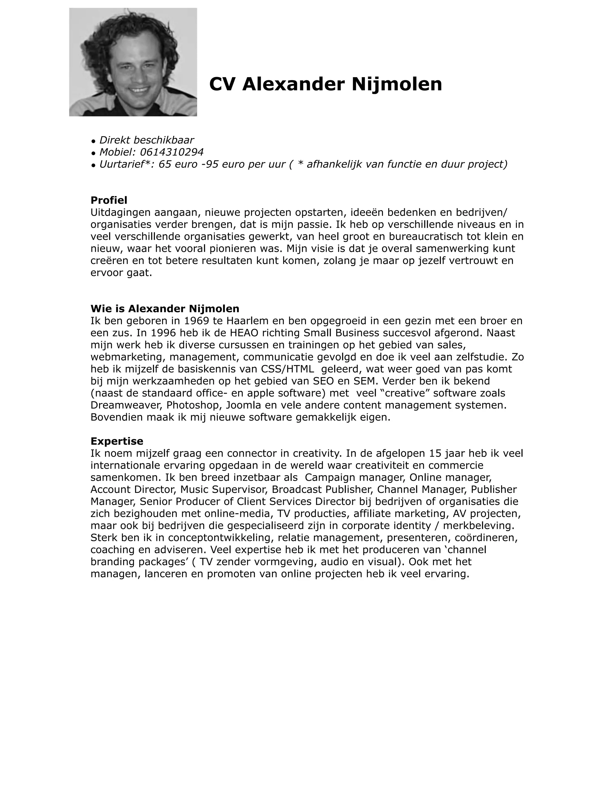 CV Alexander Nijmolen | PDF | Business | Business and Finance