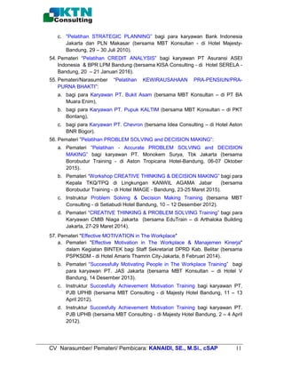 CV Narasumber KANAIDI, SE., M.Si., cSAP | PDF