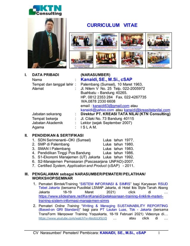 (2021) CV Narasumber / Pemateri (Training/Seminar) a.n. Kanaidi, SE., M ...